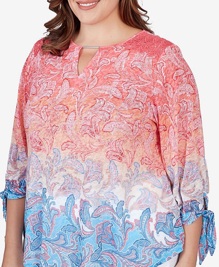Ruby Rd. Plus Size Ombre Guava Paisley Printed Knit Top - Macy's