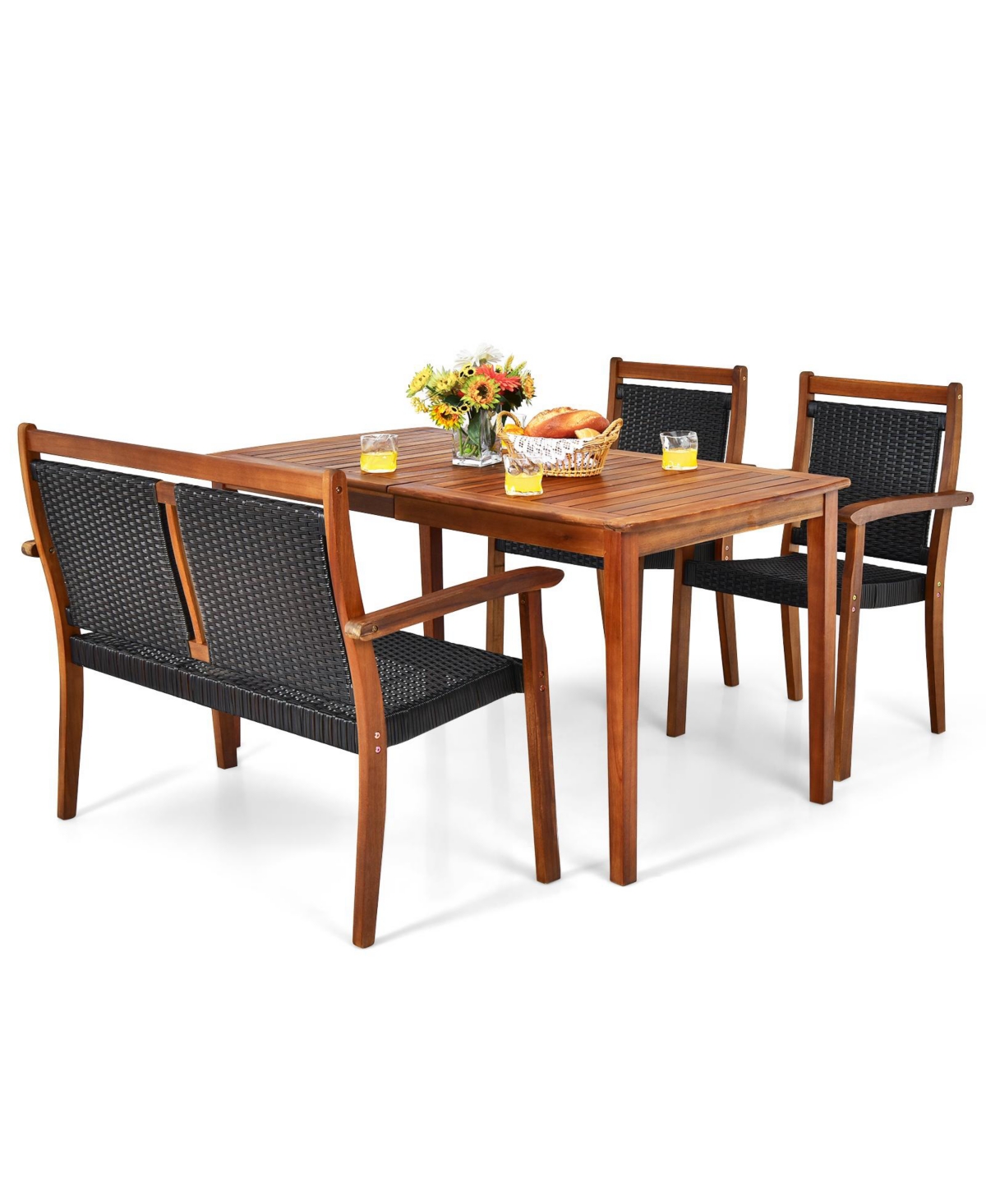 Click here for Vebreda 4 Pieces Acacia Wood Patio Rattan Dining F... prices