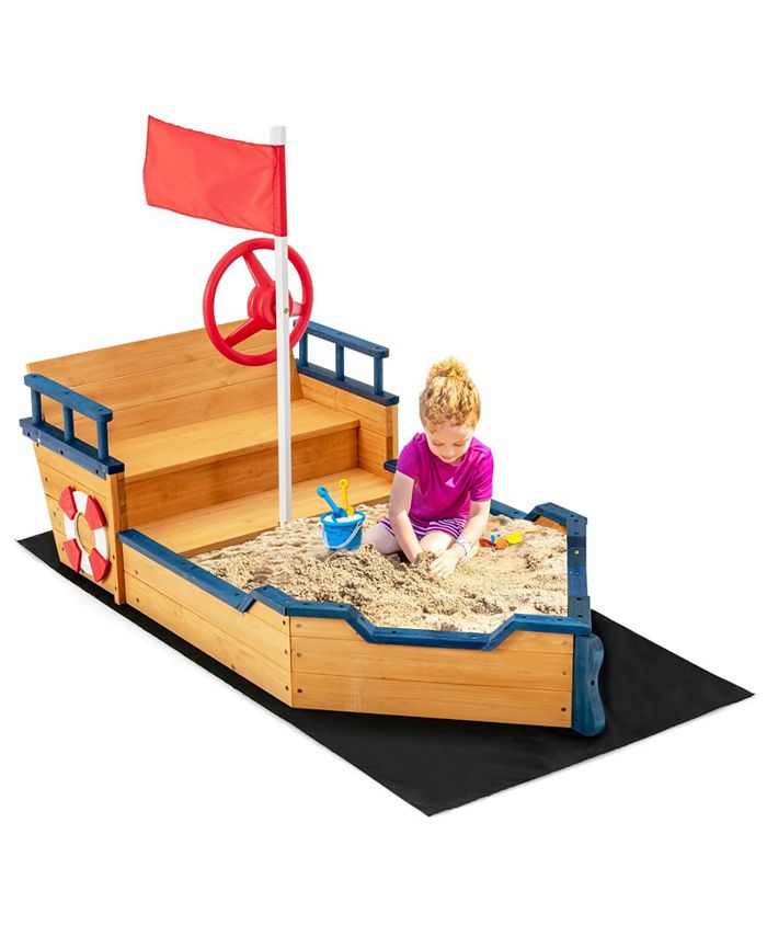 SUGIFT Kids Pirate Boat Wooden Sandbox Children Outdoor Playset - Macy's