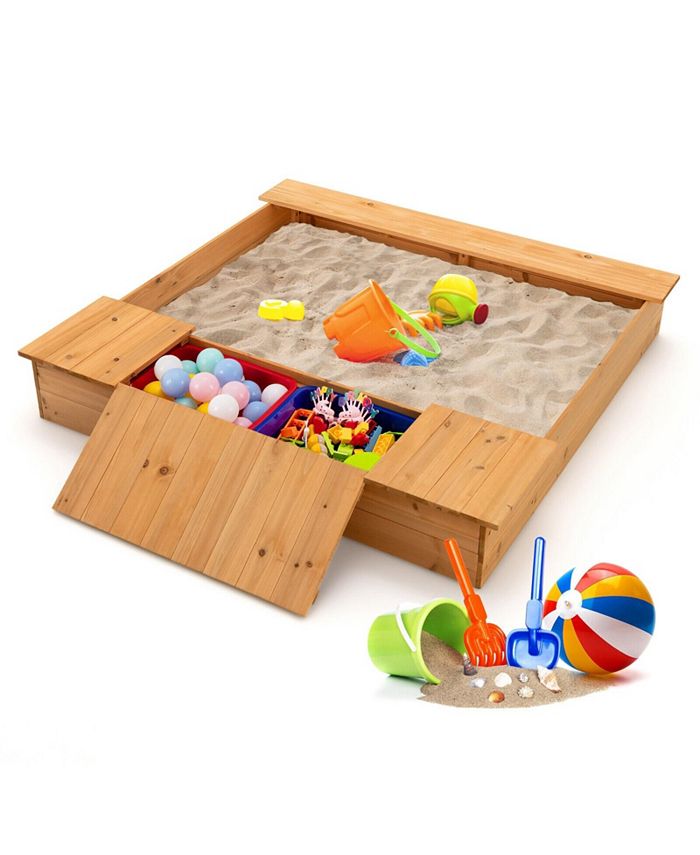 SUGIFT Kids Wooden Sandbox with Bench Seats and Storage Boxes - Macy's