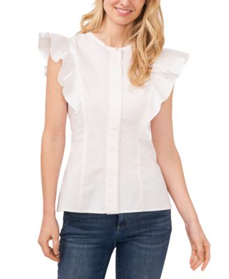 CeCe Women's Solid Flutter Sleeve Covered Placket Blouse - Macy's