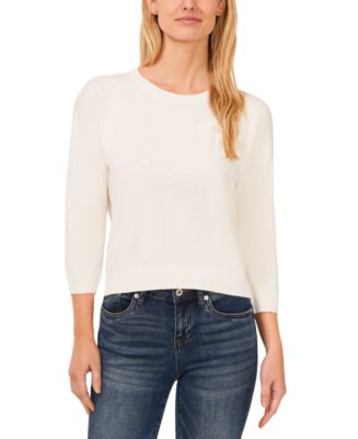 CeCe Women's Embellished Embroidered 3/4-Sleeve Sweater - Macy's