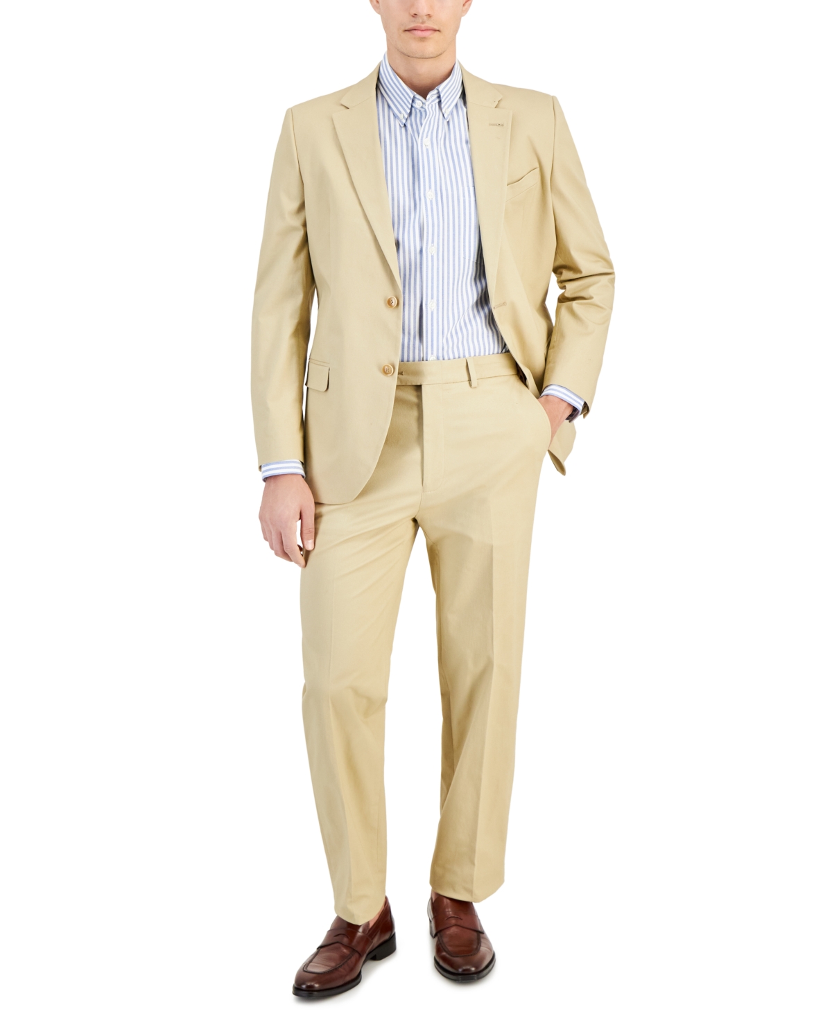 Nautica Mens Modern-Fit Seasonal Cotton Stretch Suit - Solid Tan