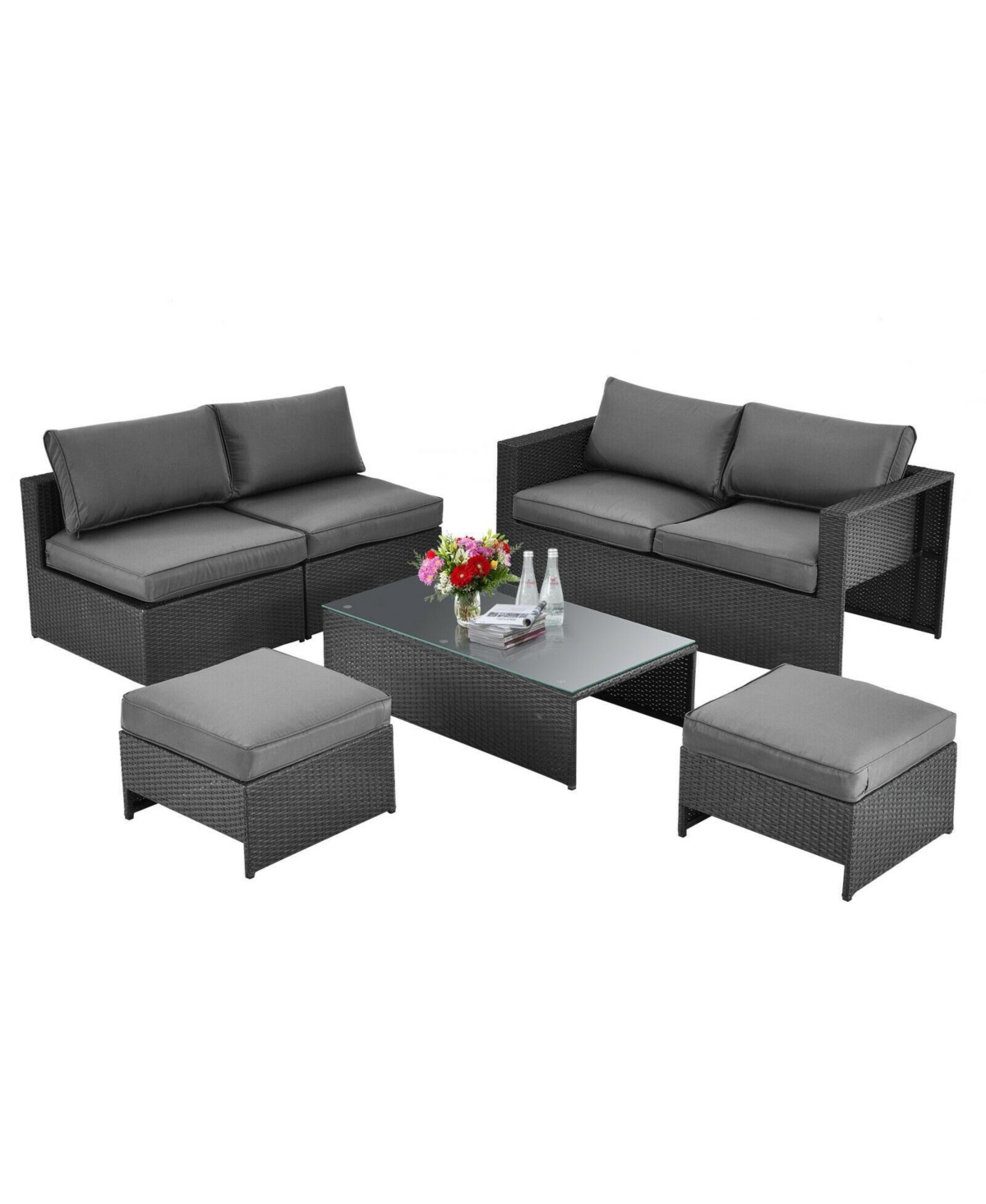 Click here for 6 Pieces Patio Rattan Furniture Set with Glass Tab... prices