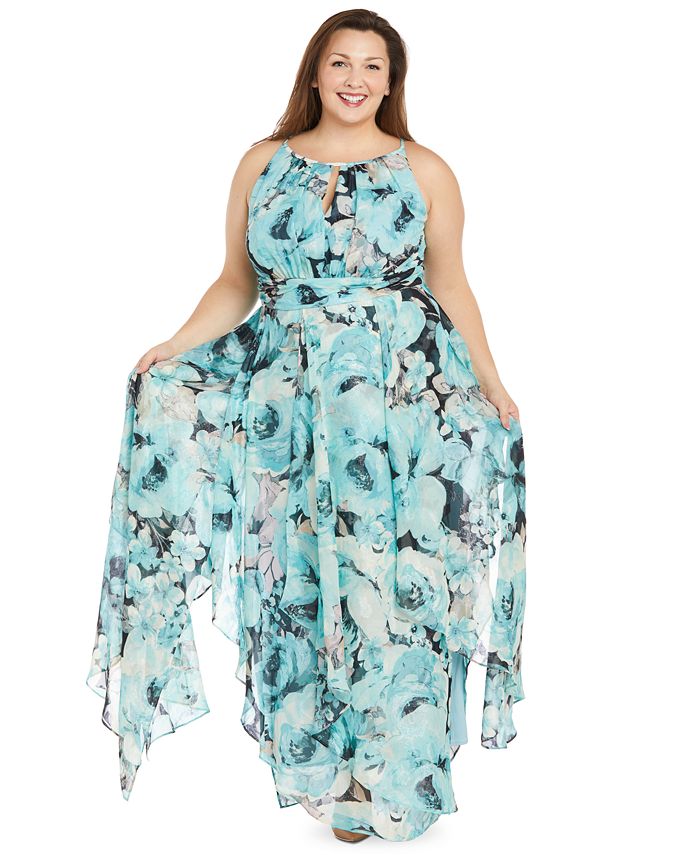R & M Richards Plus Size Floral-Print Halter Maxi Dress - Macy's