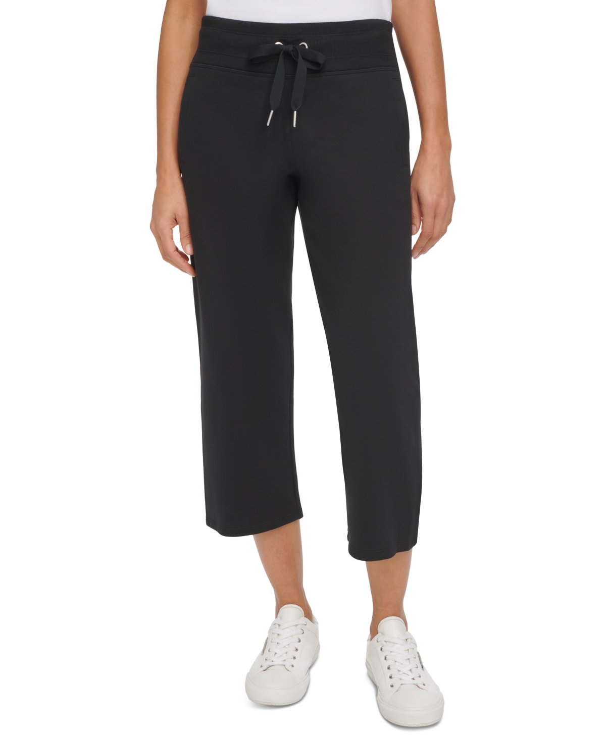 Calvin Klein Womens Cropped Drawstring-Waist Pants - Black
