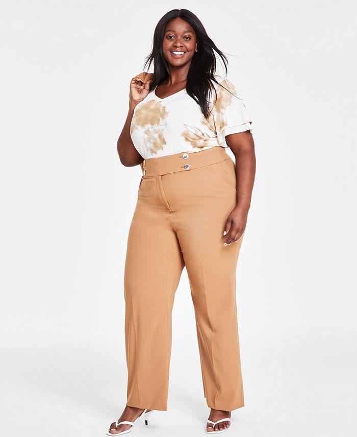 Calvin Klein Plus Size High-Rise Wide-Leg Lux Pants - Macy's