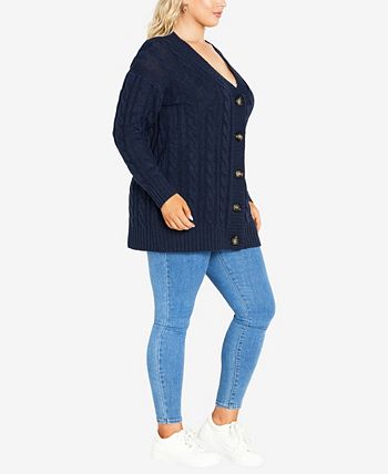 AVENUE Plus Size Cara Cable V-neck Cardigan Sweater - Macy's