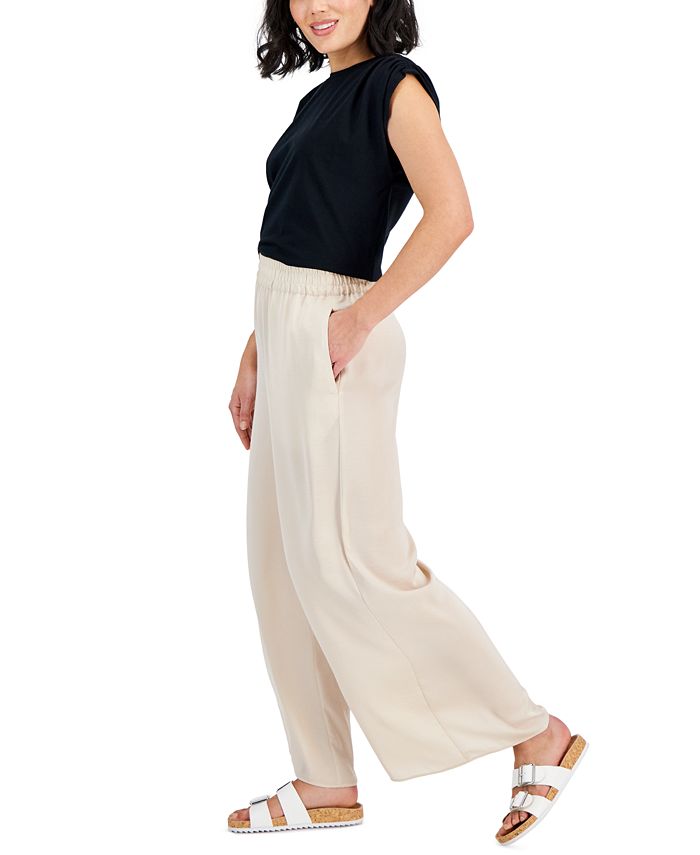 Bar III Petite Smocked-Waist Wide-Leg Pull-On Pants, Created for Macy's - Macy's