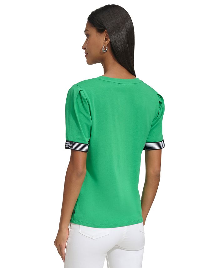 KARL LAGERFELD PARIS Women's Round-Neck Short-Sleeve Logo Top - Macy's