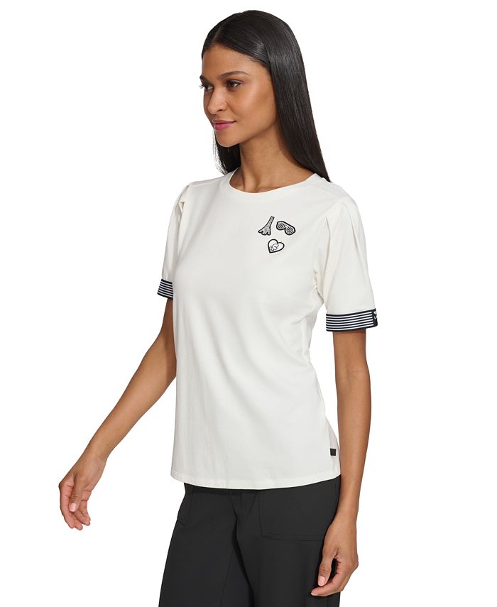 KARL LAGERFELD PARIS Women's Round-Neck Short-Sleeve Logo Top - Macy's