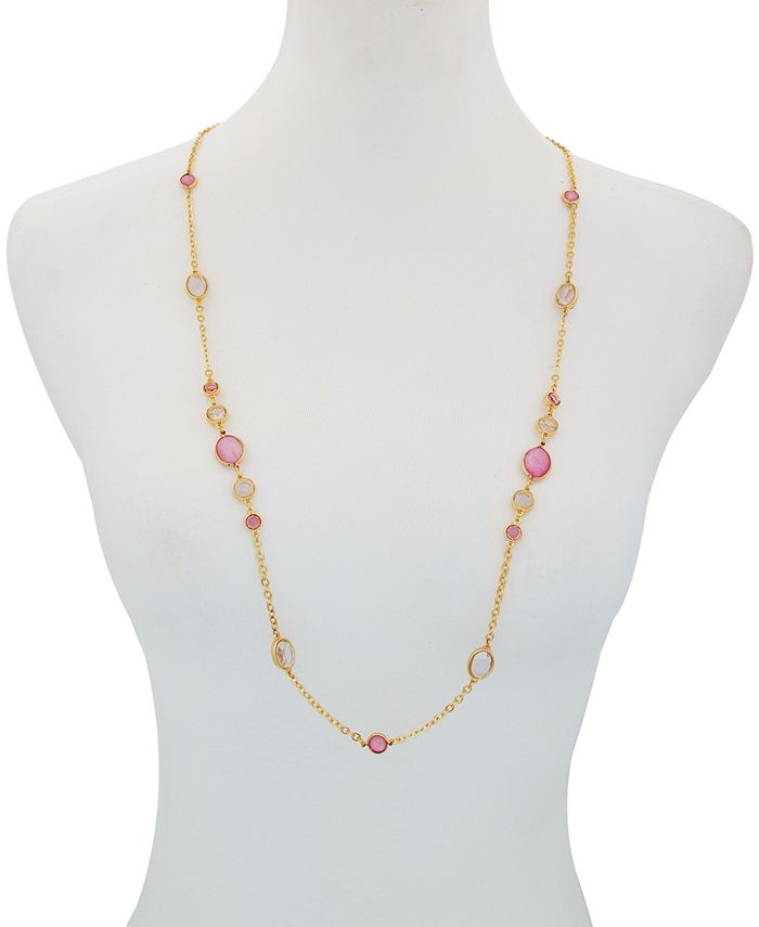 T Tahari Gold-Tone Lilac Violet Glass Stone Dainty Statement Necklace ...
