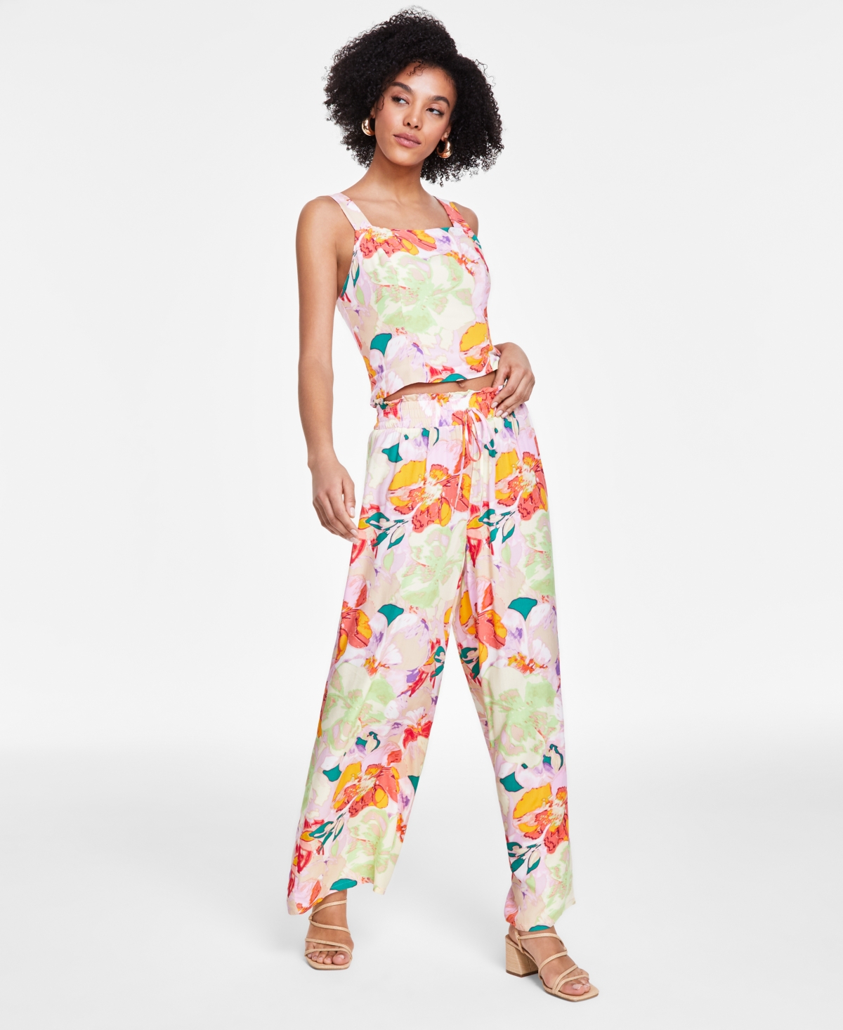 Click here for Bar Iii Womens Floral-Print Pull-On Wide-Leg Pants... prices