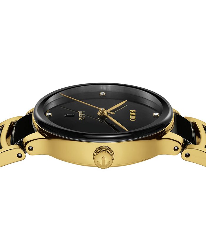 Rado Women's Swiss Centrix Diamond Accent Black Ceramic & Gold PVD ...