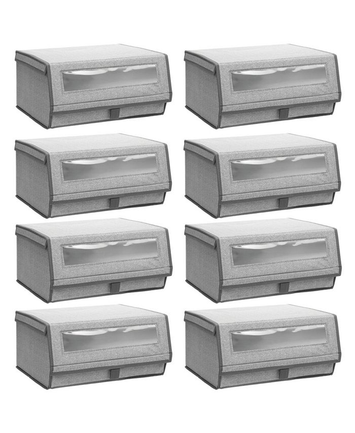 mDesign Large Fabric Closet Shoe Storage Box, 8 Pack, Gray Herringbone ...
