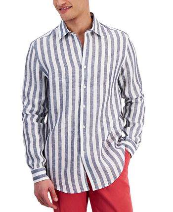 Club Room Men's Alba Stripe Long-Sleeve Linen Shirt, Created for Macy's ...