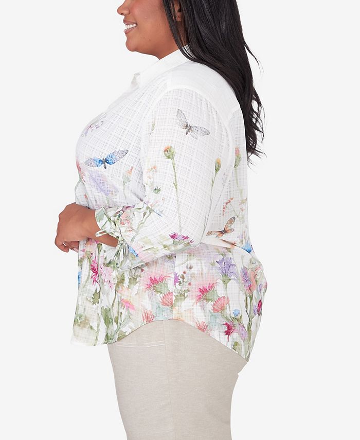 Alfred Dunner Plus Size Garden Party Watercolor Floral Button Down ...