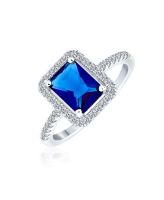 Bling Jewelry 3CT CZ Pave Band Rectangle Solitaire Halo Royal Blue ...