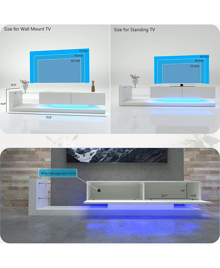 Simplie Fun Modern Ivory TV Console with Remote RGB LED and Storage ...