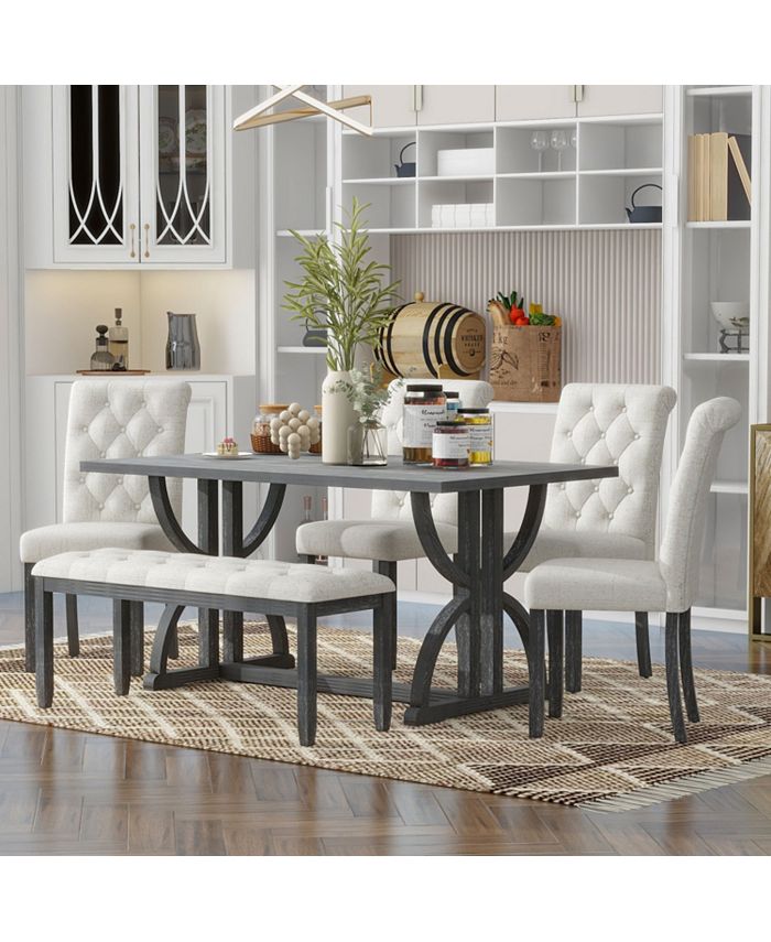 Simplie Fun 6-Piece Retro Dining Set with Unique Legs & Bench - Macy's