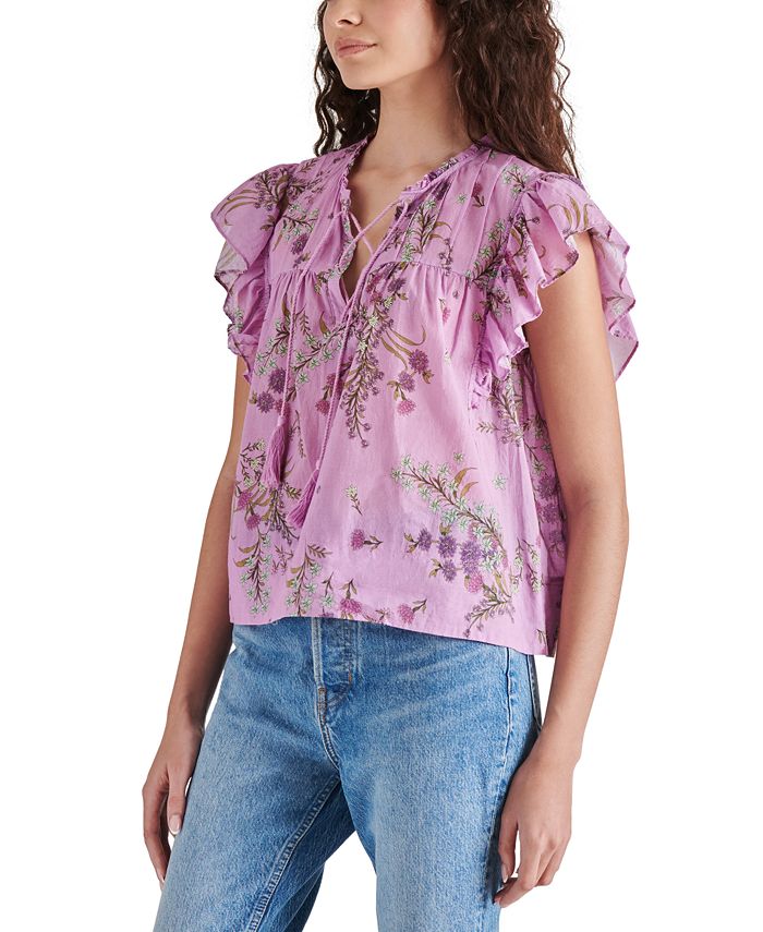Steve Madden Women's Bellamy Cotton Voile Flutter-Sleeve Top - Macy's