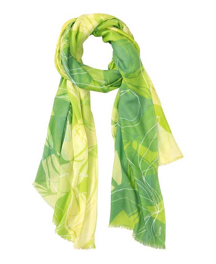 Olsen Allover Abstract Leave Pattern Scarf with Frayed Edge Trim - Macy's