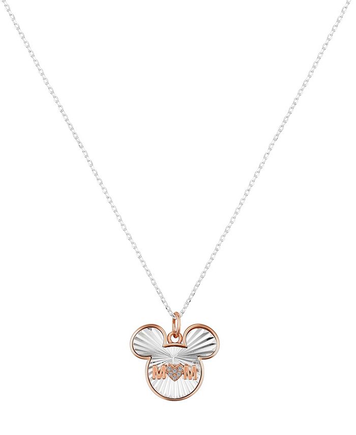 Disney Cubic Zirconia Heart Mickey Mouse Mom Pendant Necklace - Macy's