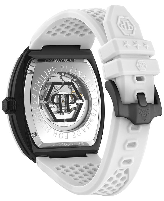 Philipp Plein Men's Automatic The Skeleton White Silicone Strap Watch ...