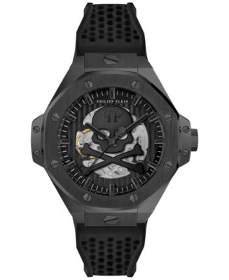 Philipp Plein Men's Automatic Skeleton Royal Black Silicone Strap Watch ...