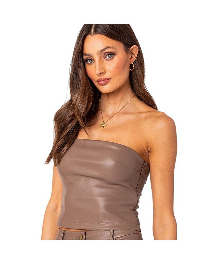 Edikted Womens Martine Faux Leather Tube Top Macys