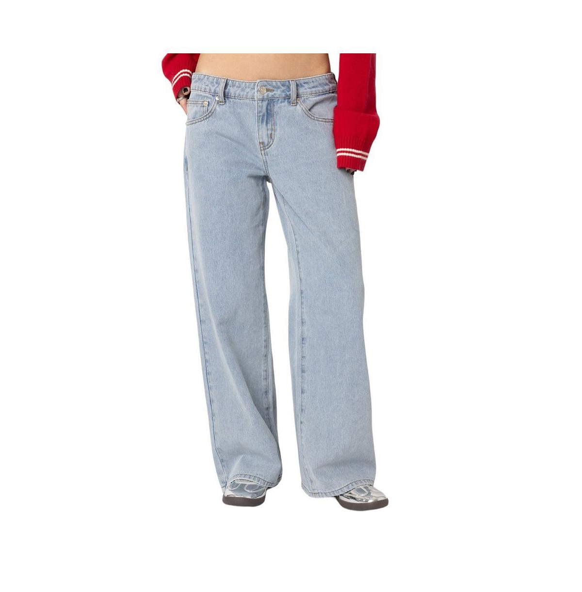 Click here for Edikted Womens Raelynn Washed Low Rise Jeans - Lig... prices