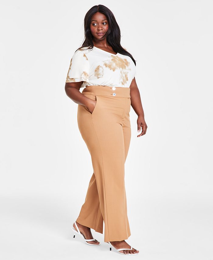 Calvin Klein Plus Size High-Rise Wide-Leg Lux Pants - Macy's