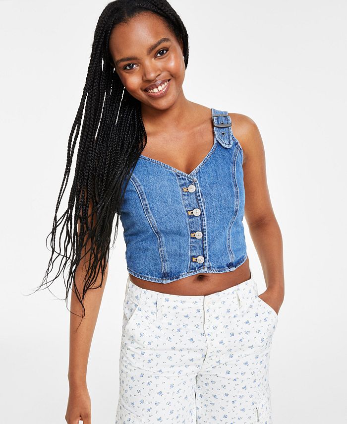 Levi's Women's Charlie Fitted Denim V-Neck Cropped Top - Macy's