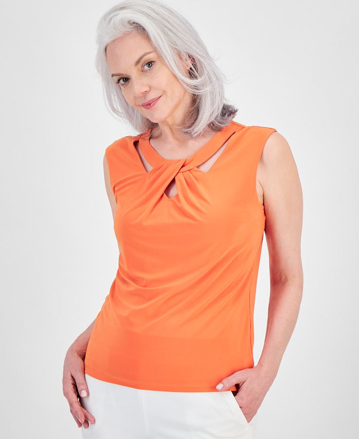 Kasper Petite Twist-Neck Cutout Sleeveless Top - Macy's