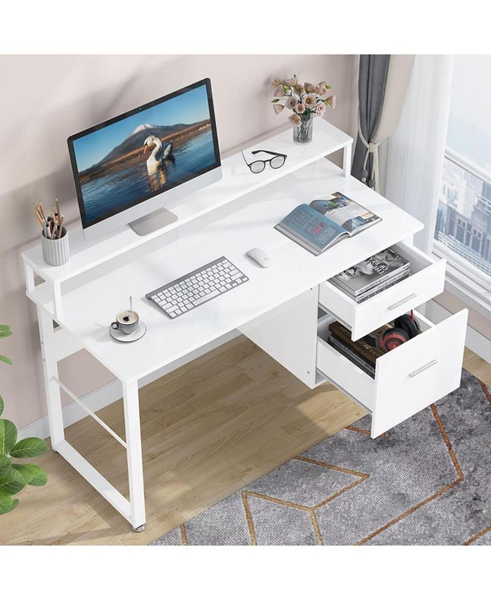 Tribesigns 47 Inches Computer Desk with 2 Drawers, Modern Writing Desk ...