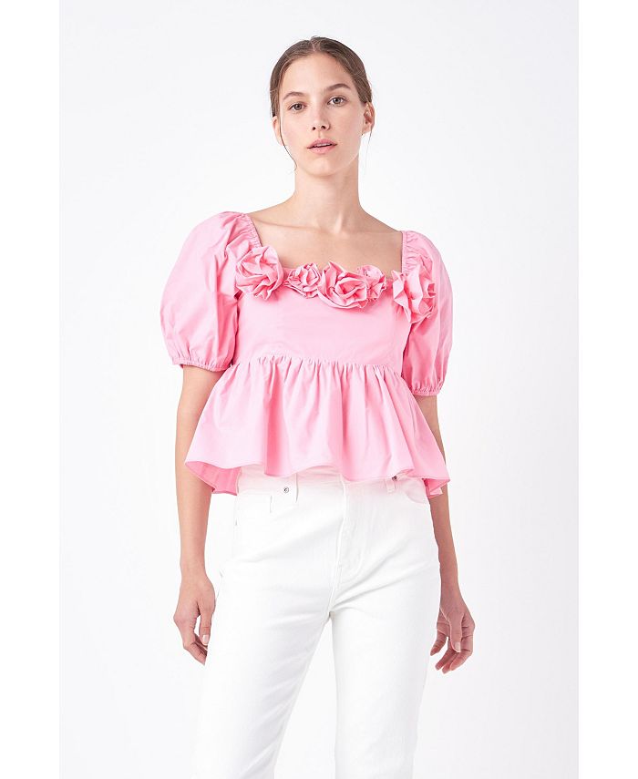 English Factory Women's Poplin Corsage Top - Macy's