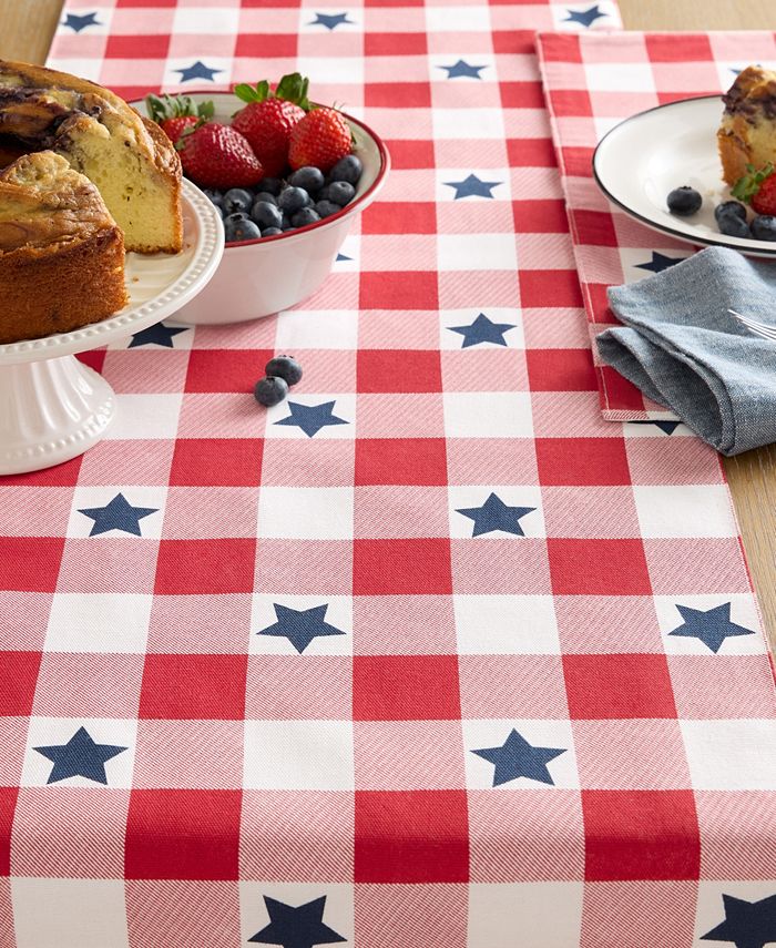Martha Stewart Americana Stars Gingham Table Runner 14" x 72" - Macy's