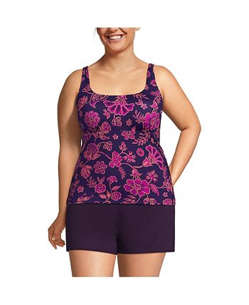Lands' End Plus Size Chlorine Resistant Square Neck Underwire Tankini ...
