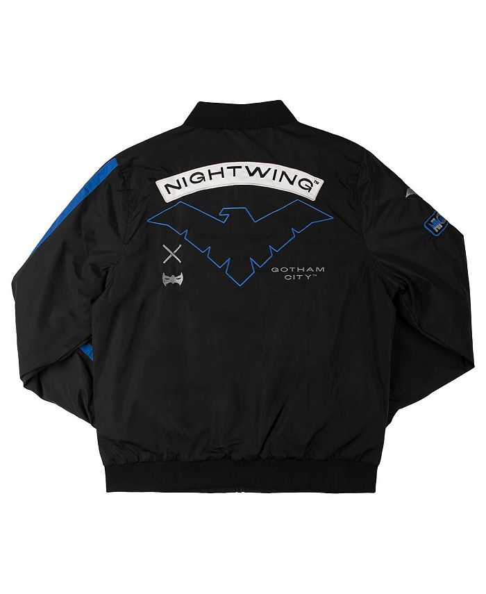 Heroes & Villains Men's Black Batman Nightwing Full-Zip Bomber Jacket ...