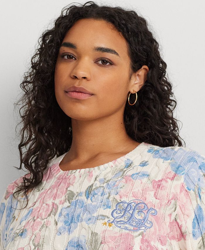 Lauren Ralph Lauren Plus Size Printed Cable-Knit Sweater - Macy's