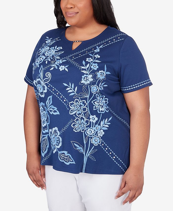 Alfred Dunner Plus Size Bayou Monotone Embroidery Top - Macy's