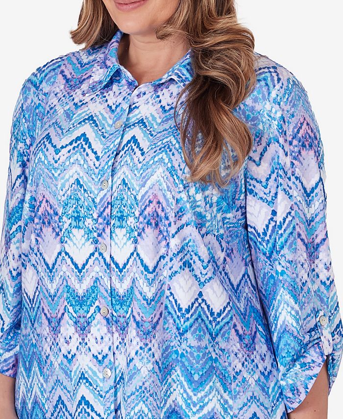 Alfred Dunner Plus Size Summer Breeze Zig Zag Button Down Blouse - Macy's