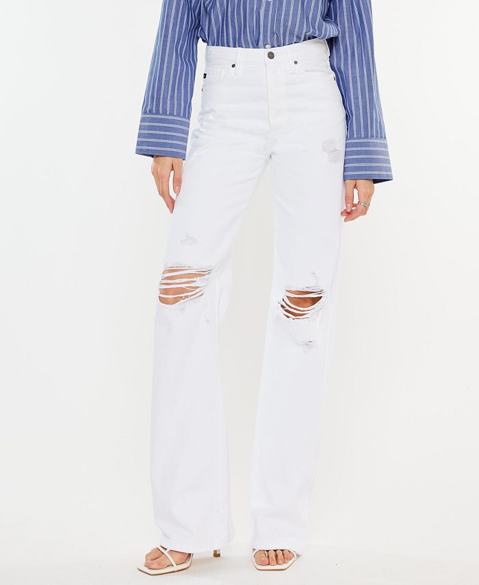 Kancan Women's Ultra High Rise Distressed 90s Flare Jeans - Macy's