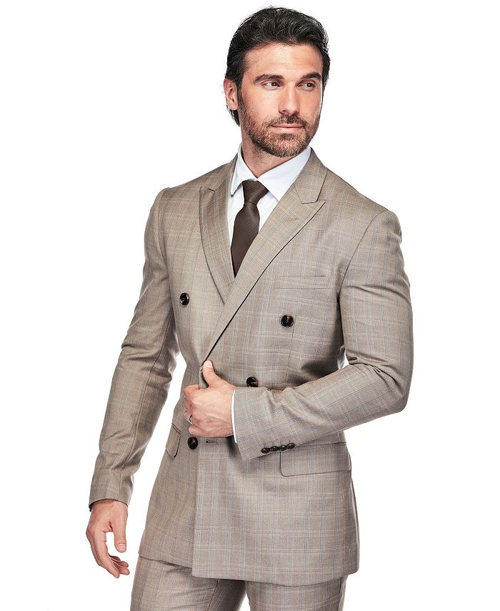 Gino Vitale Men's 2 Piece Slim Fit Brown Check Double Breasted Suit ...