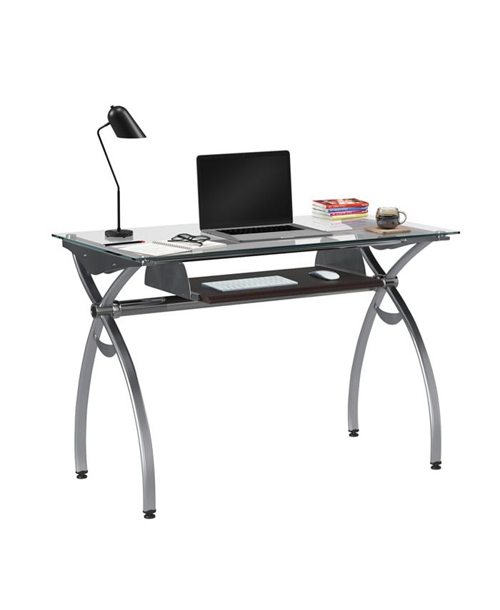 Simplie Fun Contempo Clear Glass Top Computer Desk With Pull Out ...