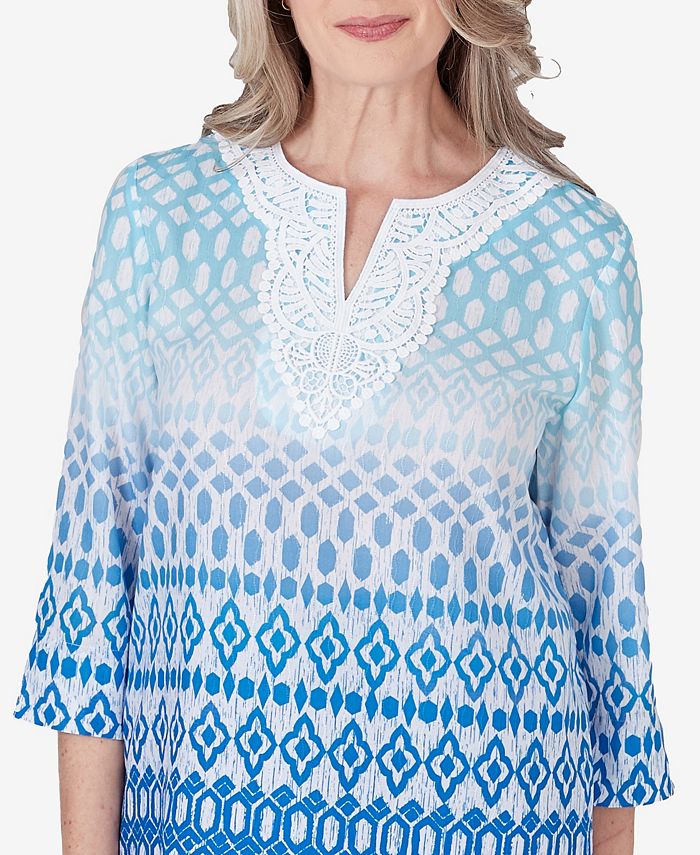 Alfred Dunner Women's Neptune Beach Ombre Diamond Print Tunic Top - Macy's