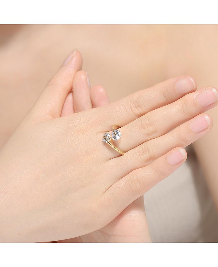 Genevive Modern Sterling Silver 14K Gold Plated with Double Clear Cubic ...