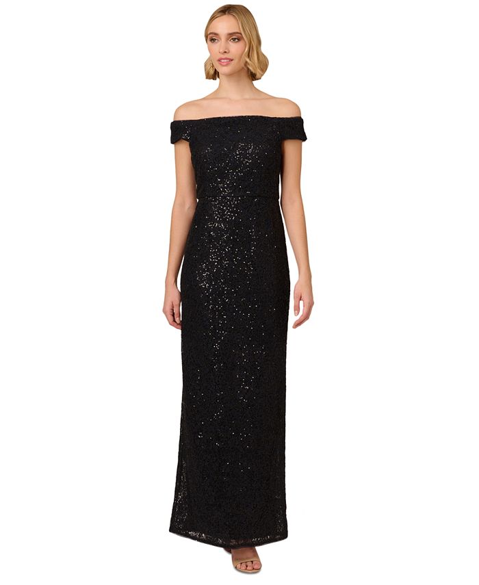 Adrianna Papell Women's Corded Off-The-Shoulder Sequin Gown - Macy's