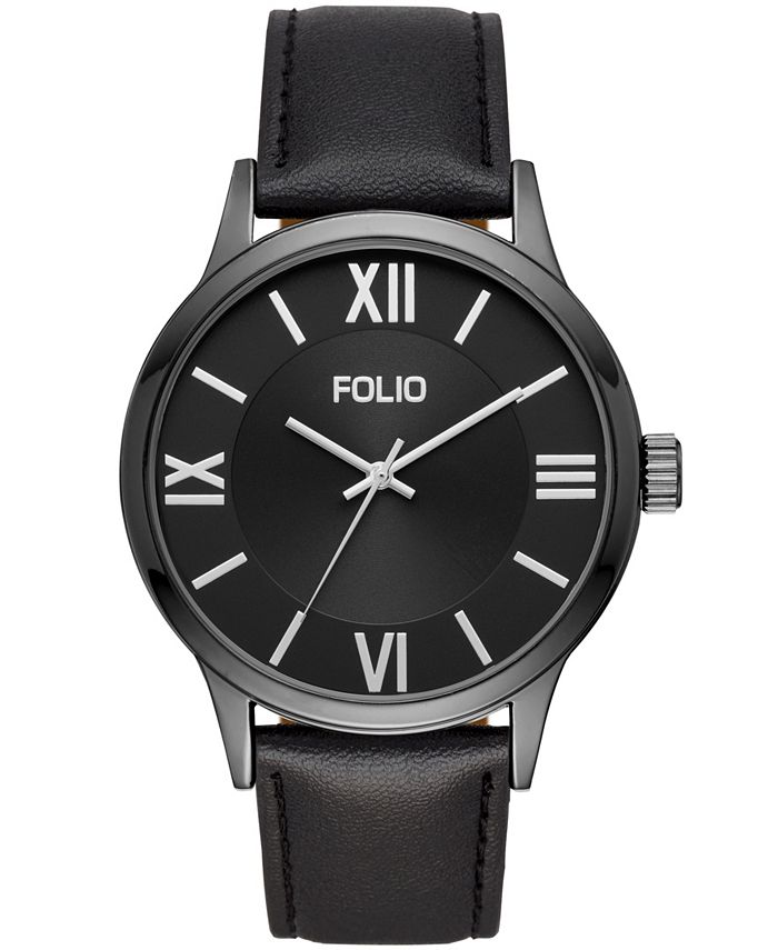 Folio Men's Three Hand Black Polyurethane Watch 45mm - Macy's