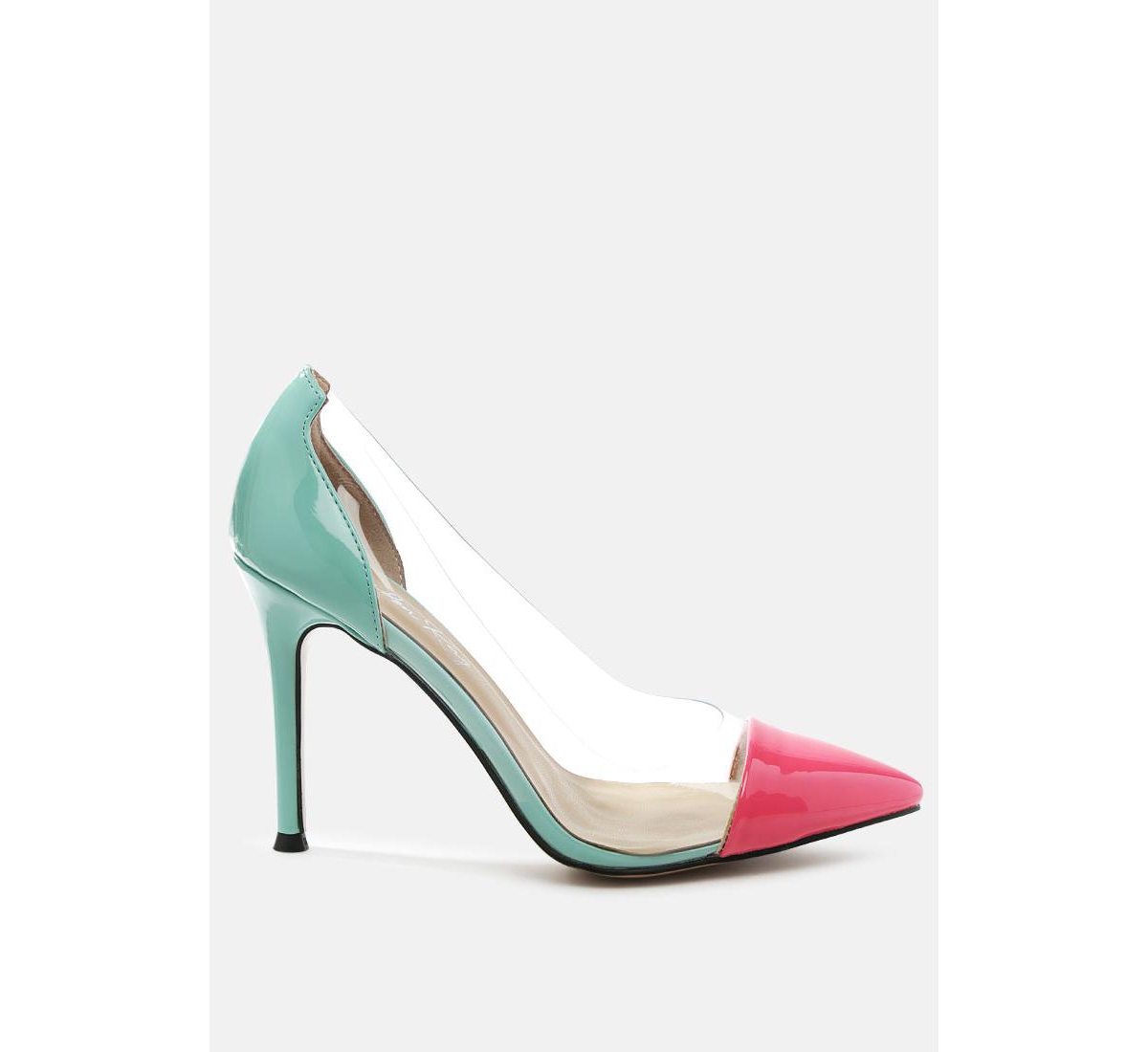 Click here for candace clear patent faux leather detail pumps - G... prices